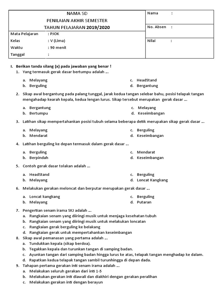 Soal2 Pas Pjok Kls 5 S-2 | PDF