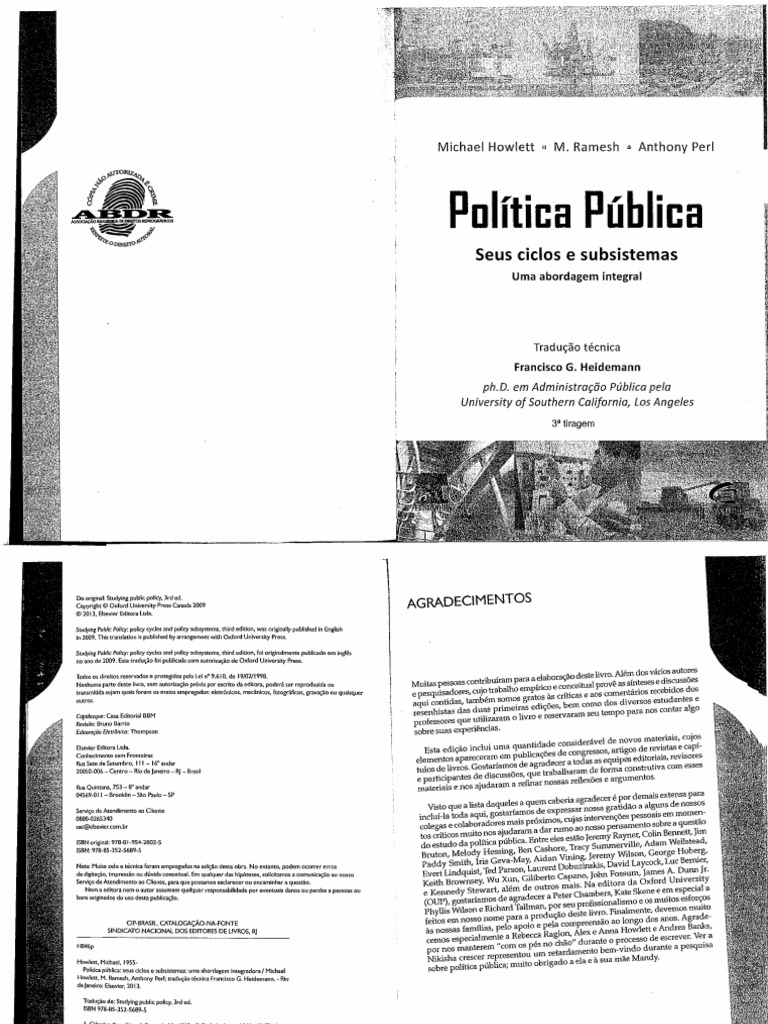 Políticas Publicas - Seus Ciclos e Subsistemas - HOWLETT. PEARL. RAMESH 2013 | PDF