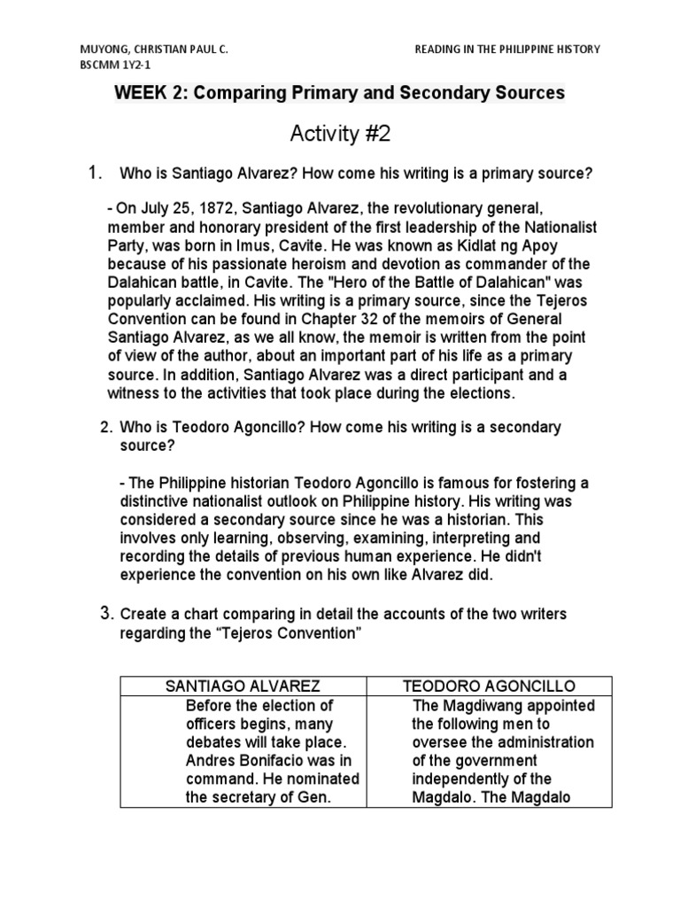 Activity #2: WEEK 2: Comparing Primary and Secondary Sources | PDF