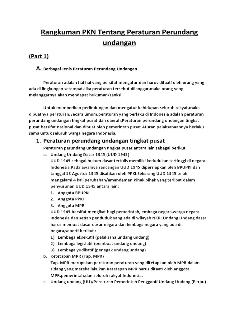 Rangkuman PKN Tentang Peraturan Perundang Undangan | PDF