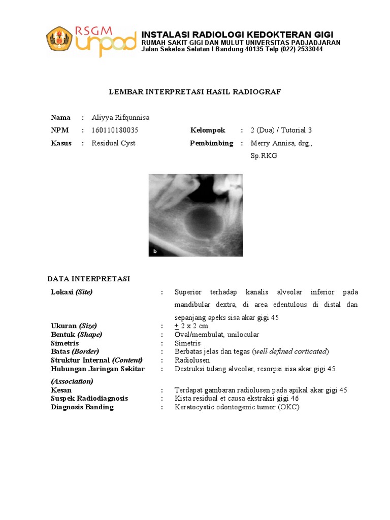 Interpretasi Residual Cyst - 160110180035 - Aliyya Rifqunnisa | PDF