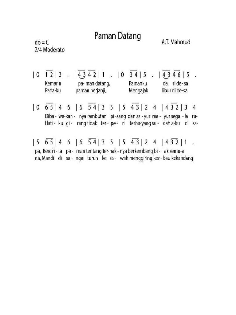Teks Lagu Paman Datang | PDF