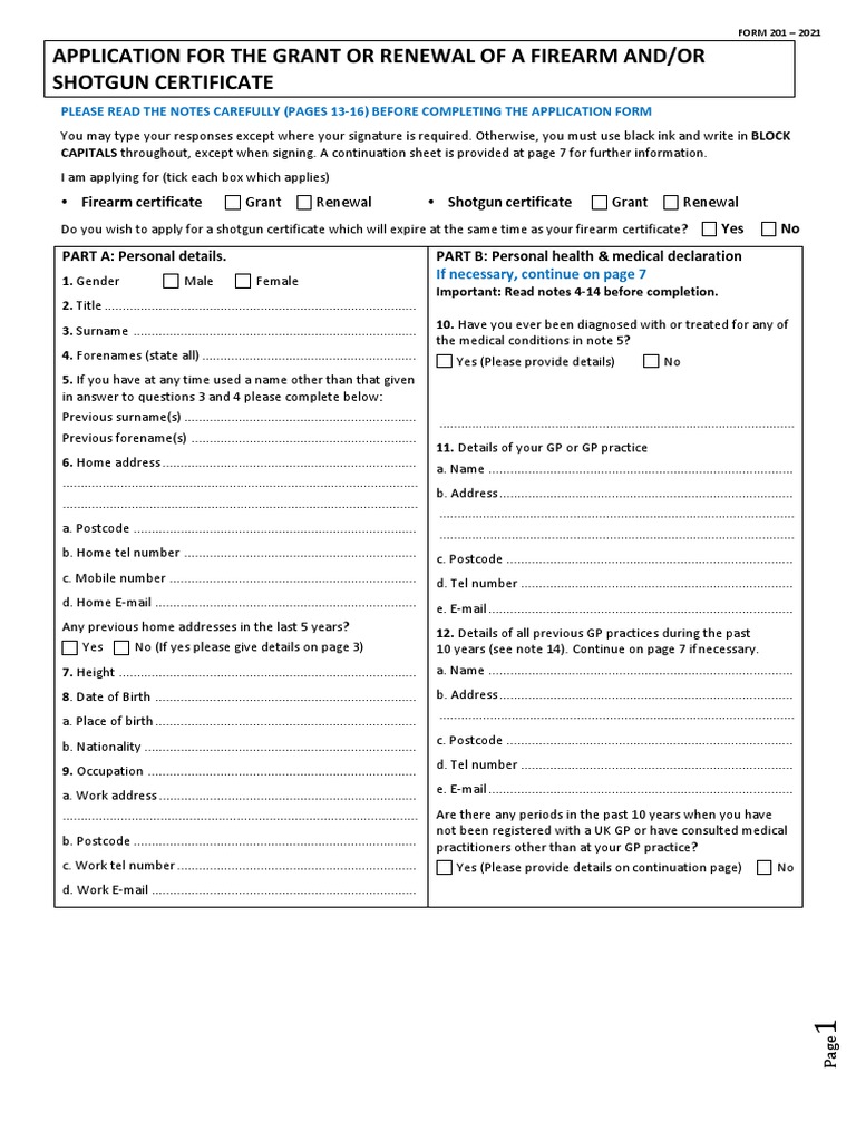Application For The Grant or Renewal of A Firearm And/Or Shotgun ...
