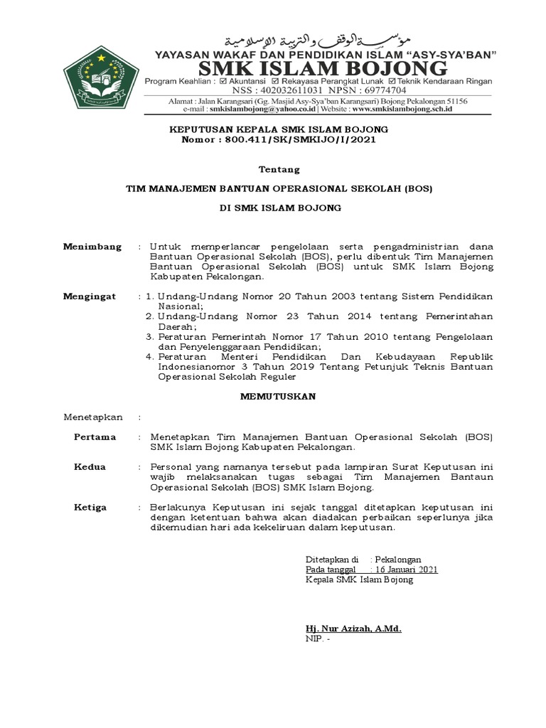 SK Tim BOS Sekolah 2021 | PDF