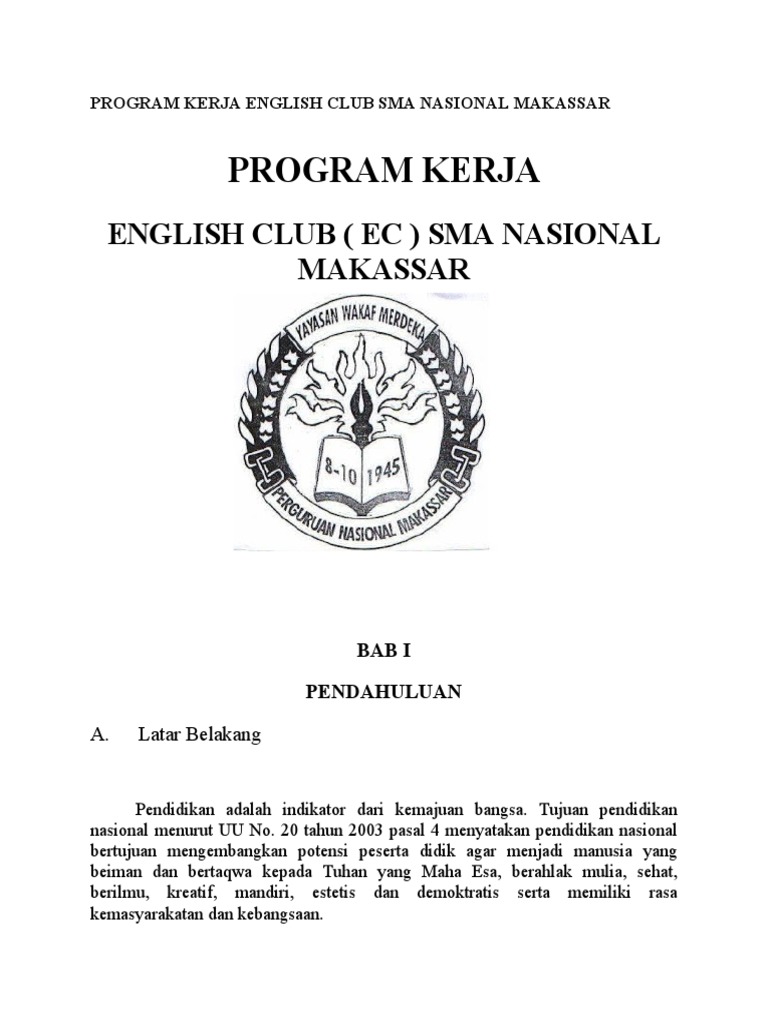 Program Kerja English Club | PDF