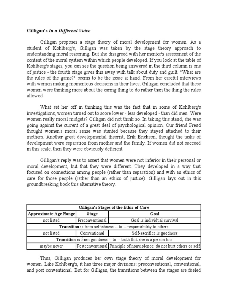 Gilligan's in A Different Voice | PDF | Behavioural Sciences | Applied ...