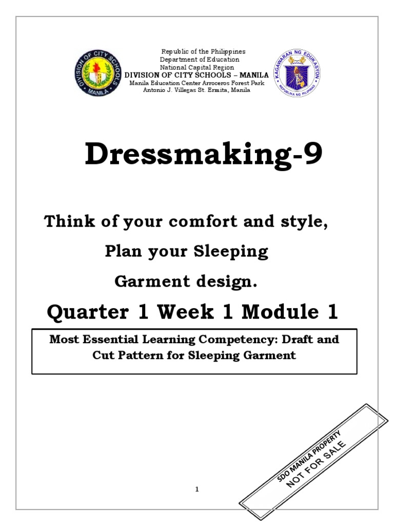 DRESSMAKING-9 Q1 W1 Mod1 | PDF | Clothing | Color