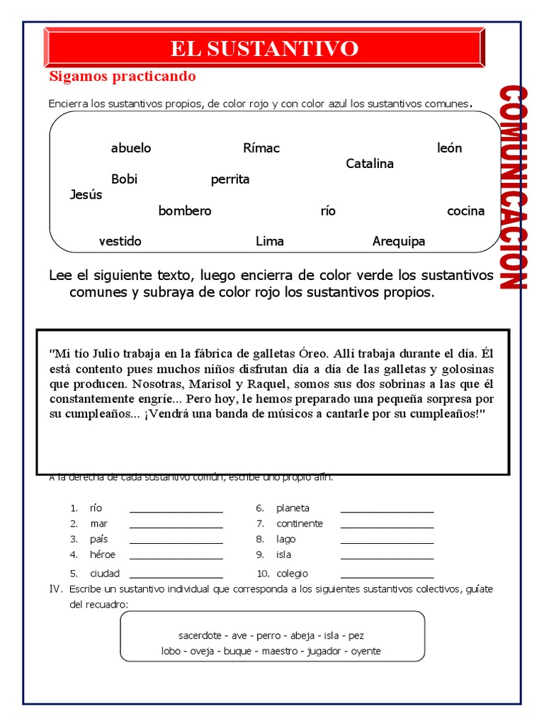 El Sustantivo: Sigamos Practicando | PDF