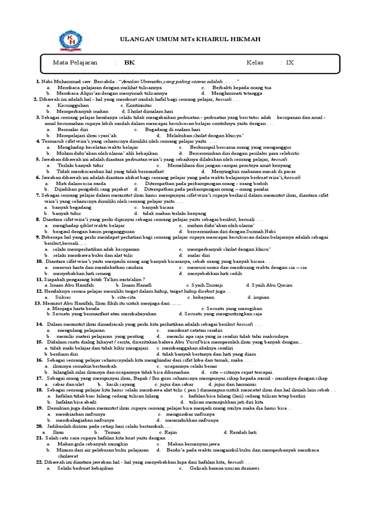 Ulangan BK Ta'lim IX | PDF