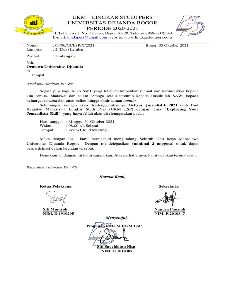 Surat Undangan BEM-HIMA | PDF