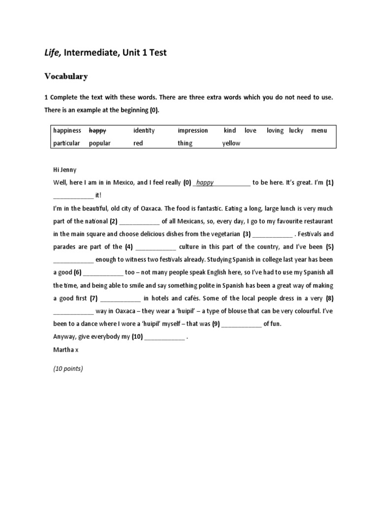 Life Vision Intermediate Unit 1 Test | PDF | Social Science