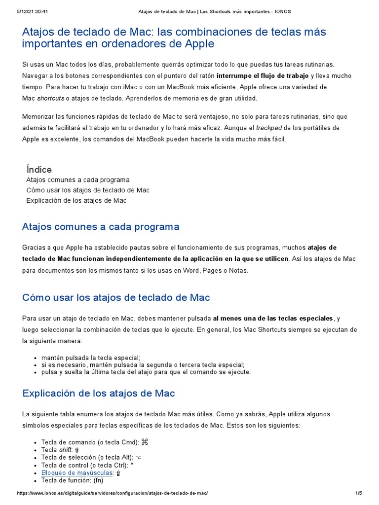 Atajos de Teclado de Mac - Los Shortcuts Más Importantes | PDF ...