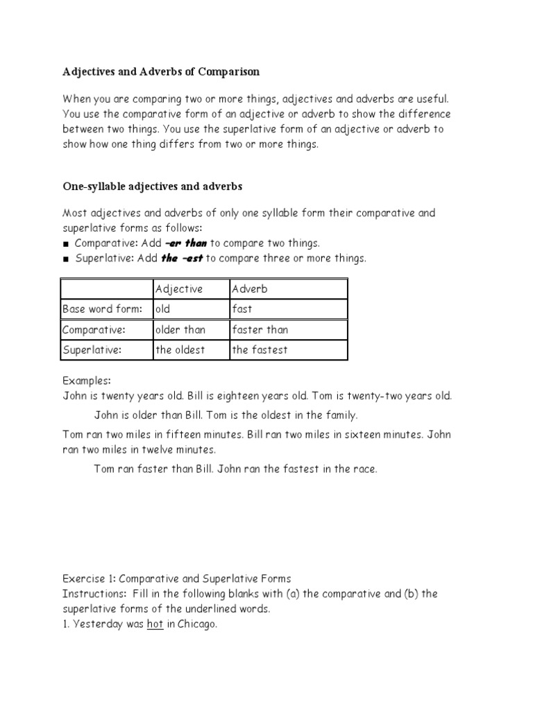 Adjectives and Adverbs: Comparison Guide | PDF | Adverb ...