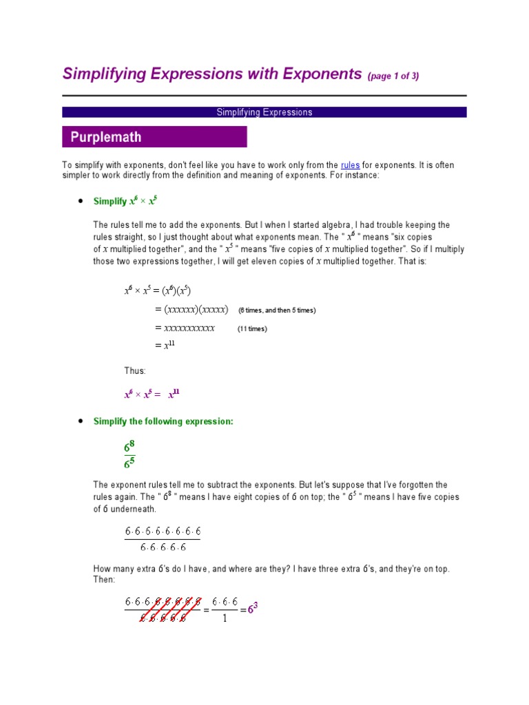 Simplifying Expressions With Exponents | PDF | Exponentiation ...