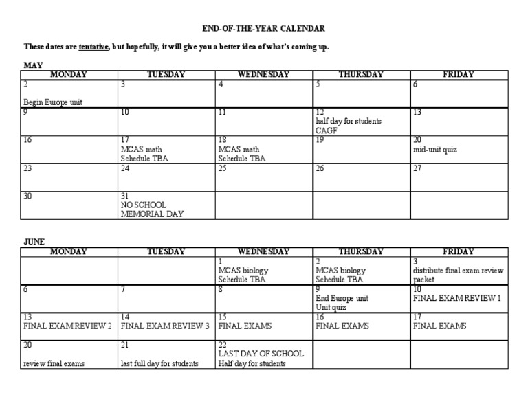 End-of-Year Academic Calendar 2023 | PDF