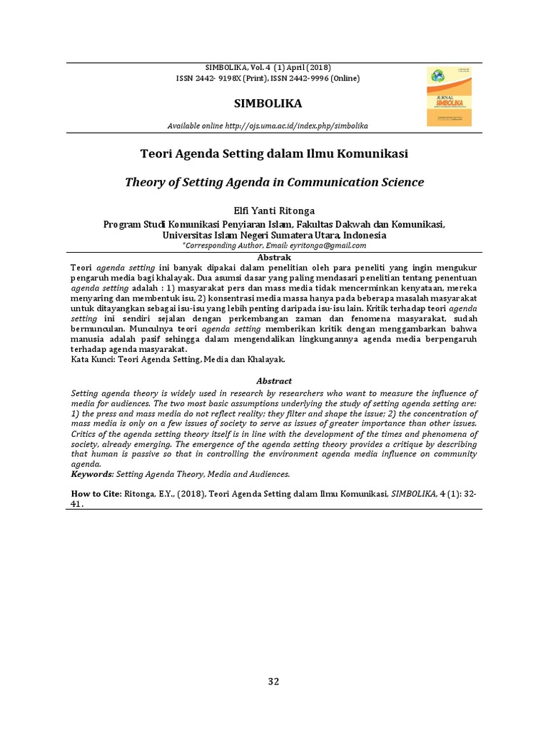 Teori Agenda Setting Dalam Ilmu Komunikasi | PDF
