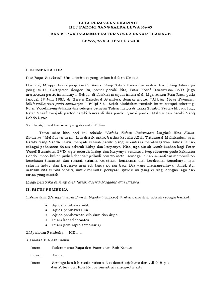 Misa Paroki Dan Hut Imamat 25 THN | PDF