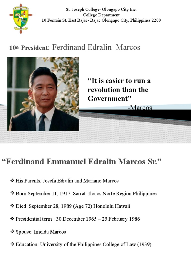 Ferdinand Edralin Marcos: "It Is Easier To Run A Revolution Than The ...
