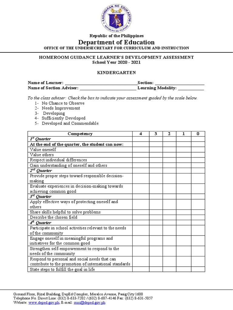 Department of Education: To The Class Adviser: Check The Box To ...