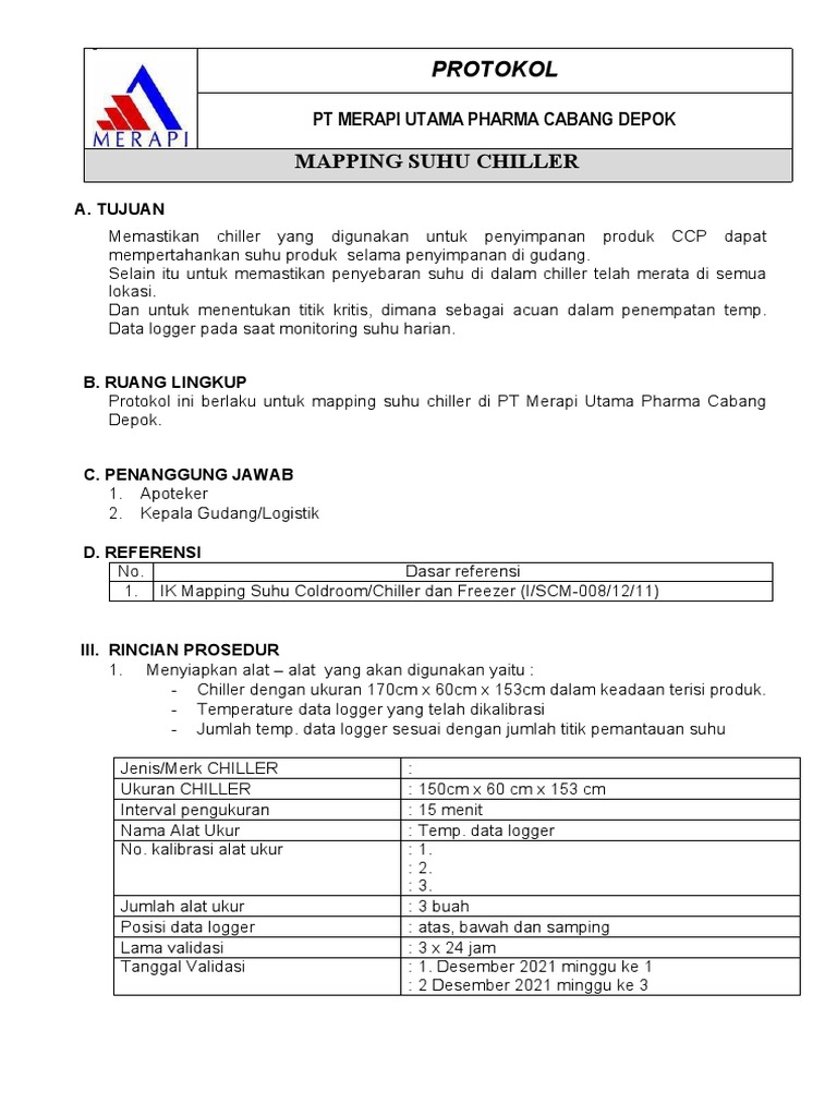 Protokol Mapping Suhu Chiller | PDF