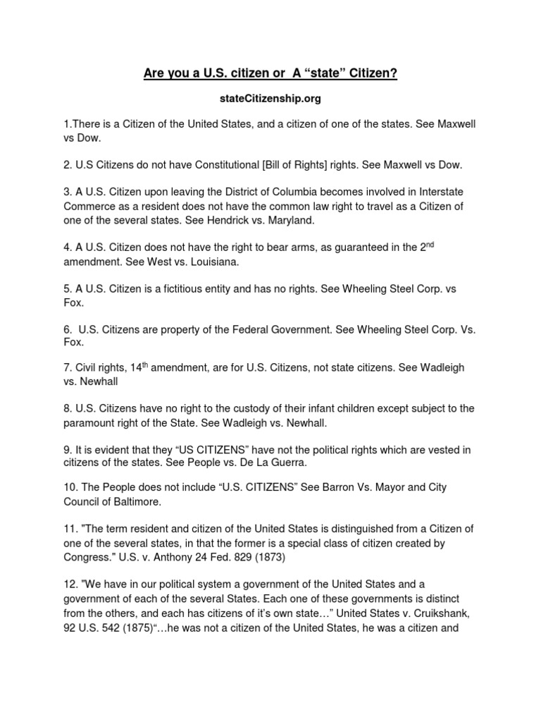 Are You A U.S. Citizen or A "State" Citizen? | PDF | Citizenship ...