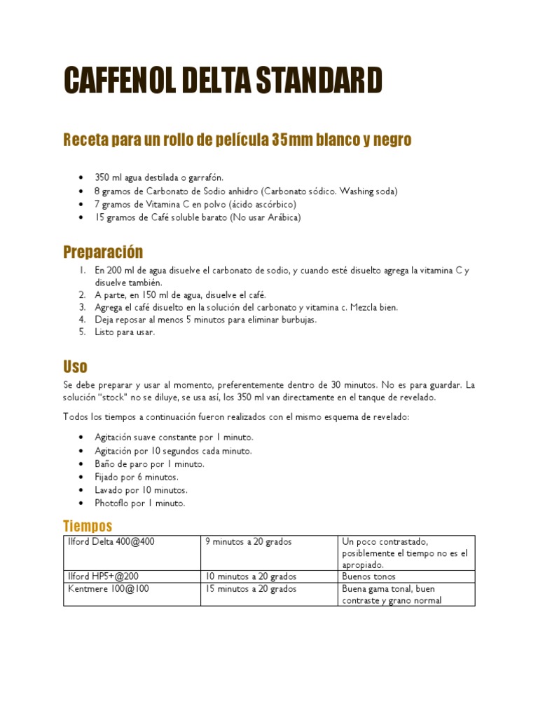 Caffenol Delta Standard | PDF