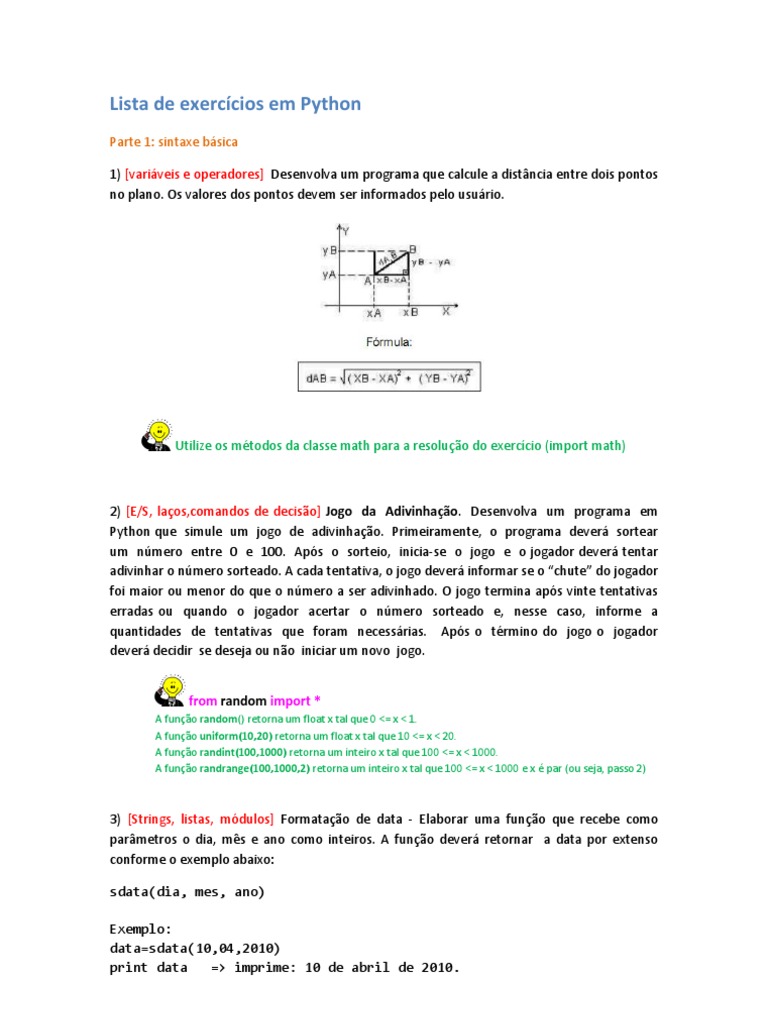 Lista de Exercicios em Python | PDF | Python (Linguagem de Programação ...