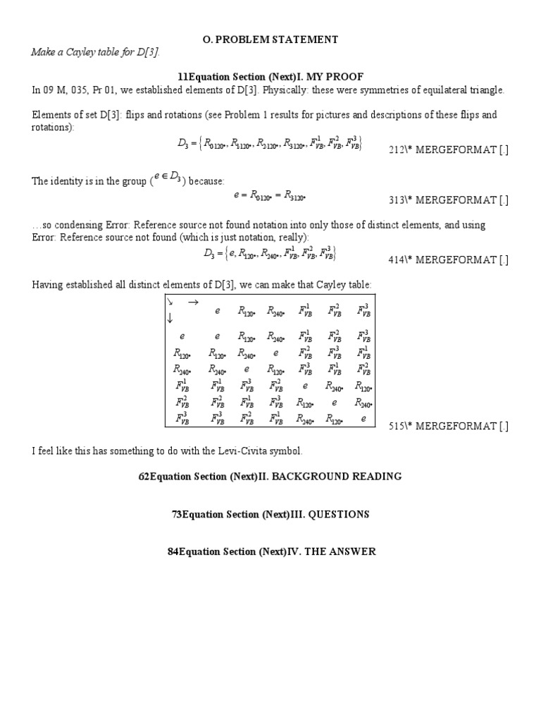 Cayley Table for Dihedral Group D3 | PDF | Geometry | Mathematics