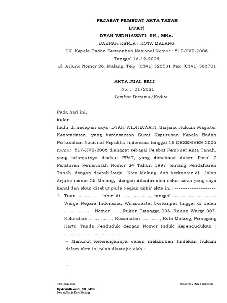 Pejabat Pembuat Akta Tanah (PPAT) Dyah Widhiawati, SH., MKN | PDF