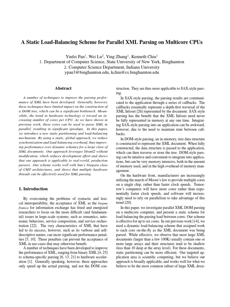 A Static Load Balancing Scheme For Parallel Xml Parsing On Multicore