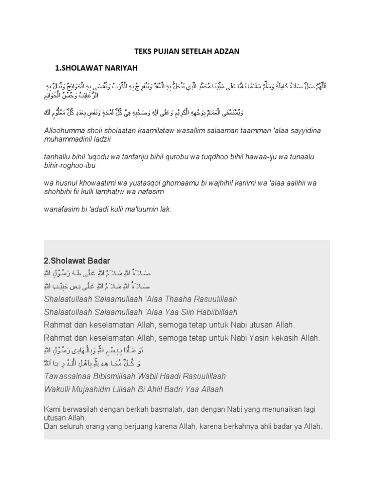 Teks Pujian Setelah Adzan | PDF
