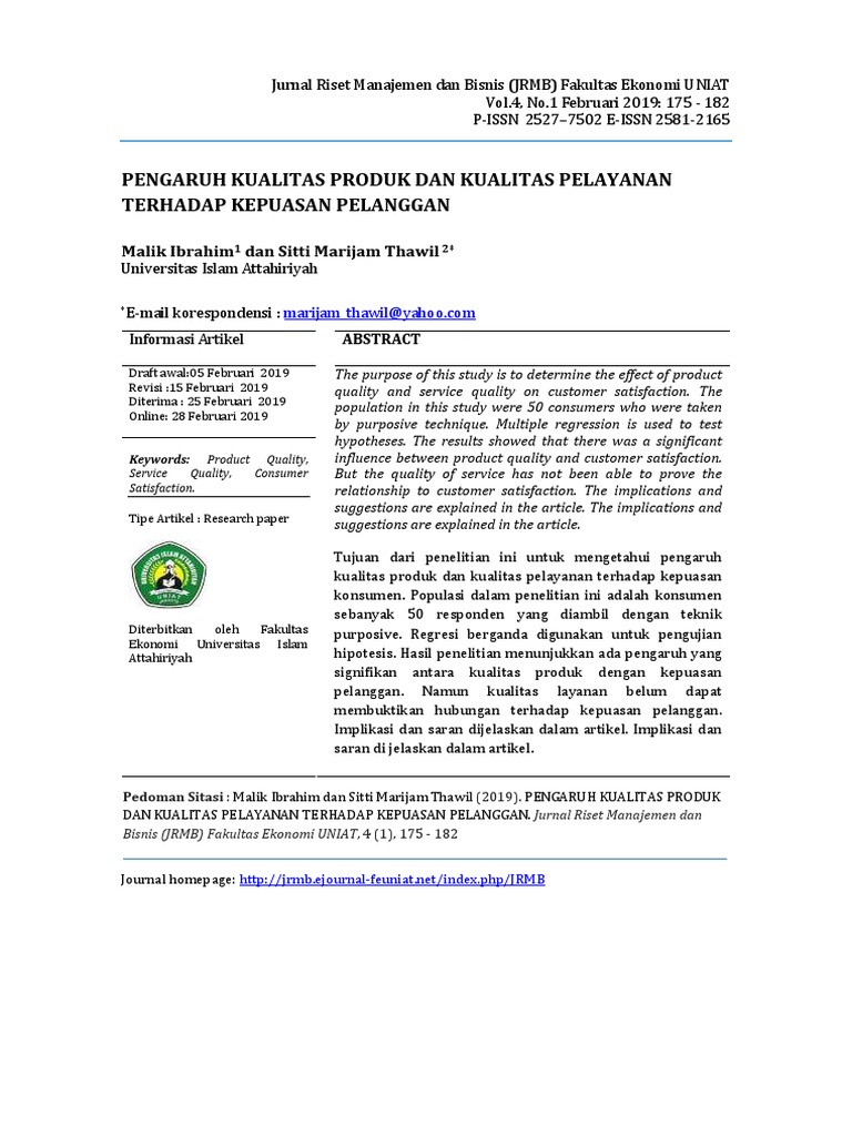 Pengaruh Kualitas Produk Dan Kualitas Pelayanan Terhadap Kepuasan Pelanggan | PDF