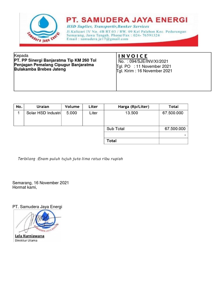 Invoice SJE. PT. Pelita | PDF