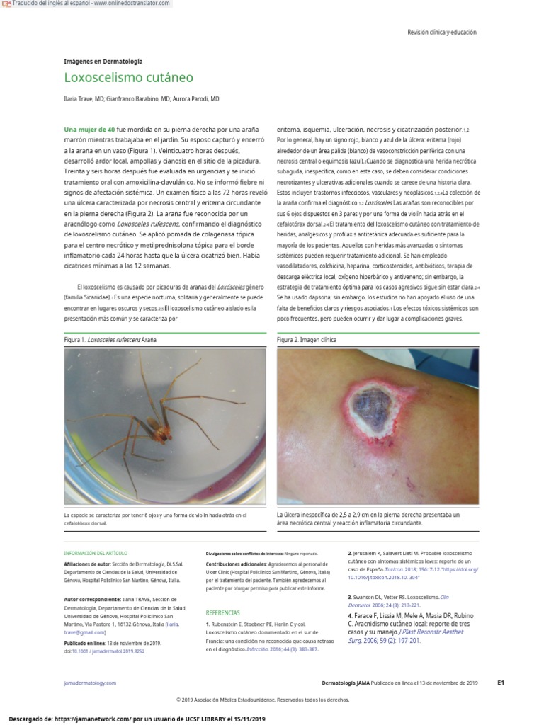 Cutaneous Loxoscelism - En.es | PDF | Araña | Medicina