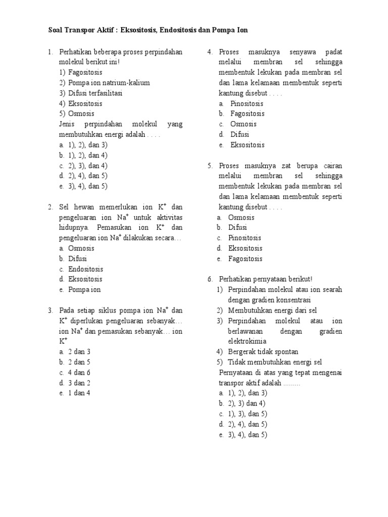 Transpor Aktif Eksositosis, Endositosis Dan Pompa Ion - 11 Juli 2021 | PDF