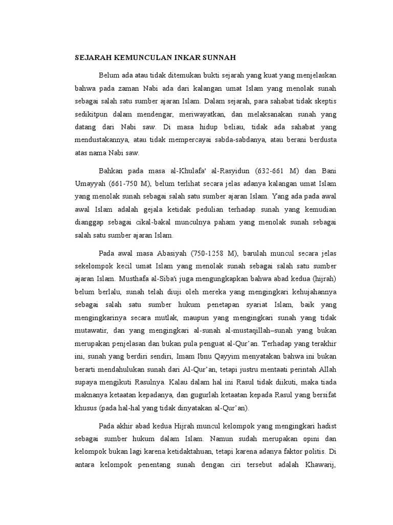 Sejarah Kemunculan Inkar Sunnah | PDF