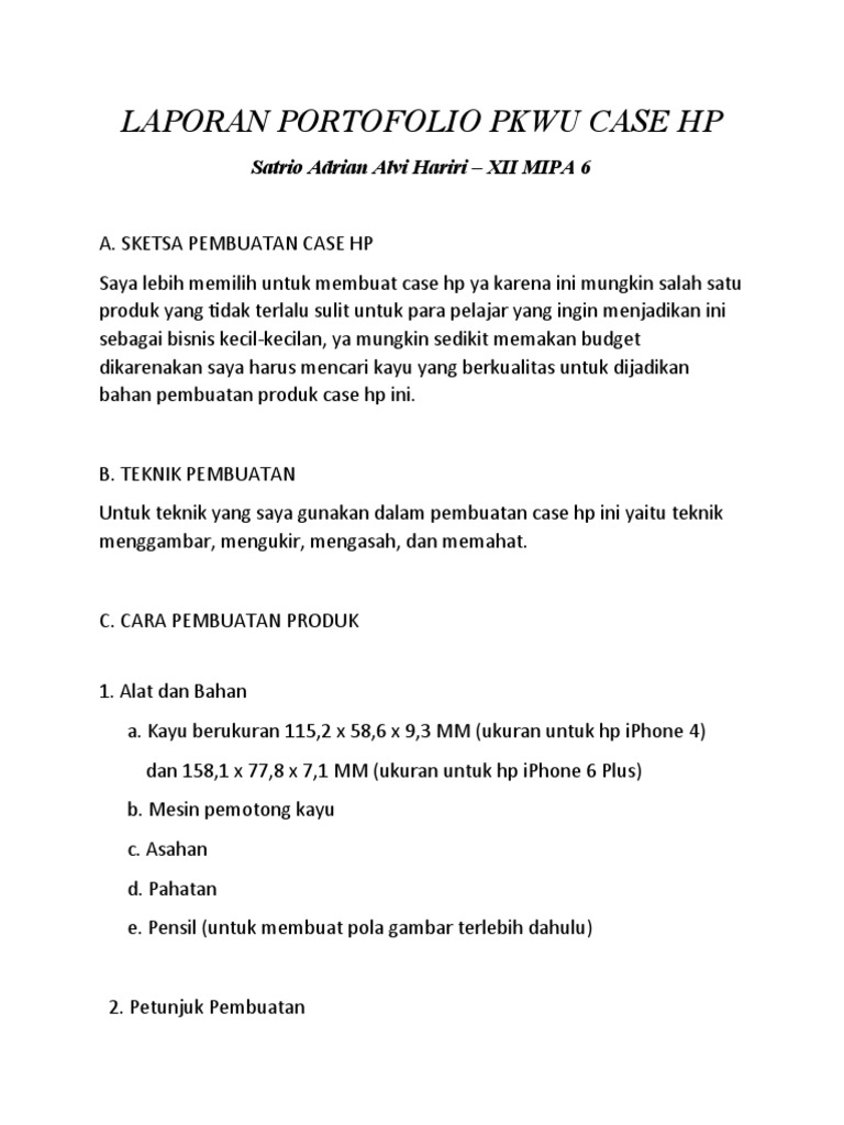 Laporan Portofolio Pkwu Case HP | PDF | Griya & Taman | Seni