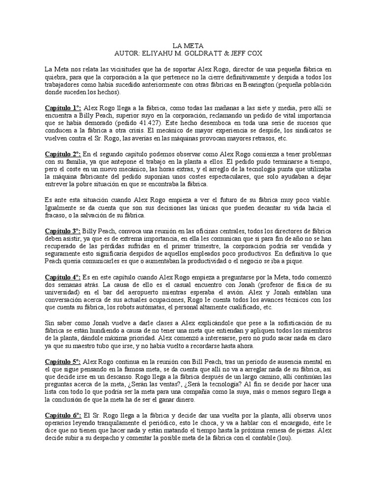 Resumen Del Libro La Meta | PDF | Inventario | Economias