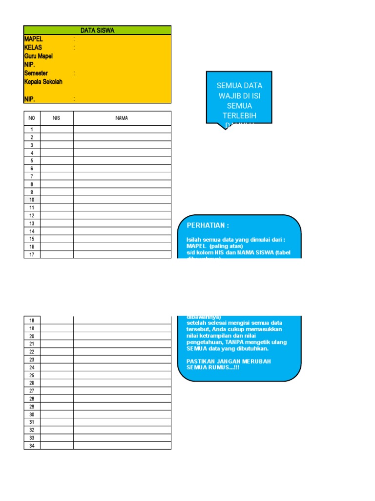 Aplikasi Input Nilai Siswa Berbasis Excel - K13-1 | PDF