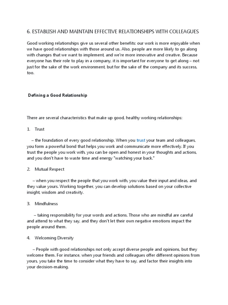 Establish and Maintain Effective Relationships With Colleagues | PDF ...