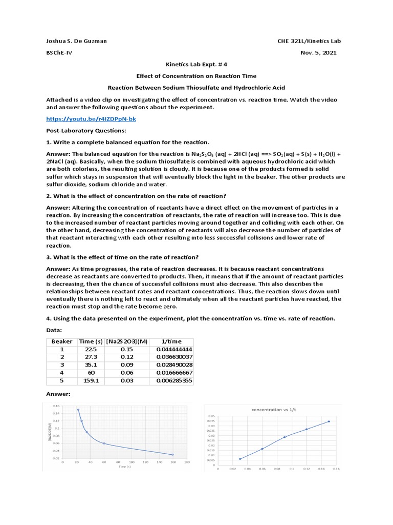 Sodium Thiosulfate and HCl Reaction Kinetics | PDF | Reaction Rate ...