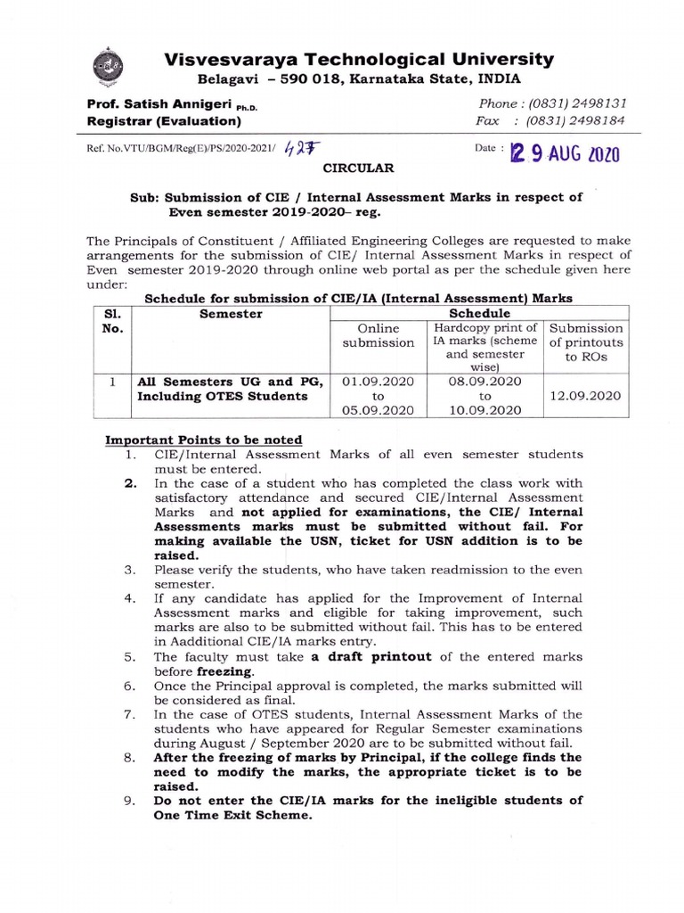 Submission of CIE Marks | PDF