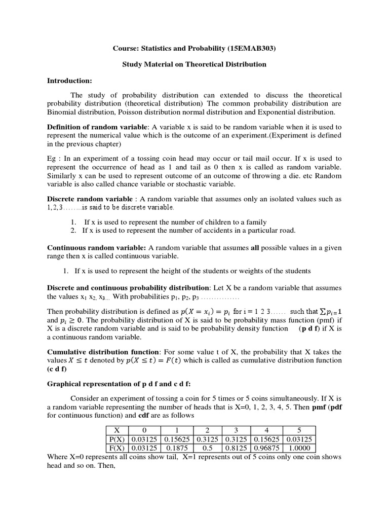 A Comprehensive Study of Theoretical Probability Distributions through ...