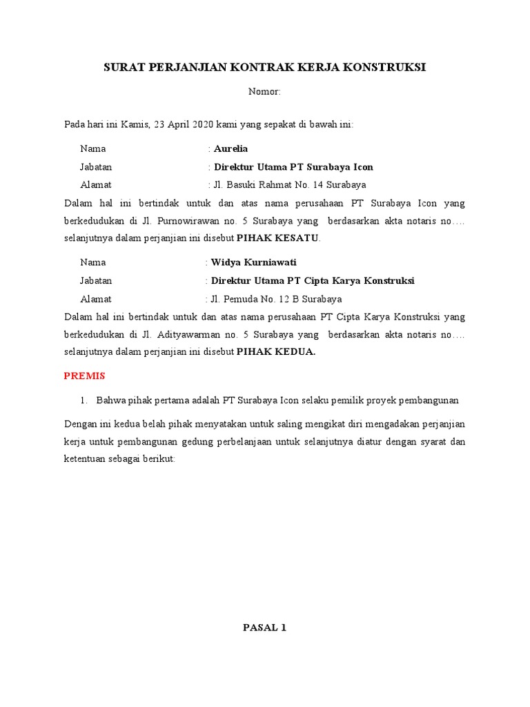 Draft Kontrak Kerja Konstruksi Fix | PDF