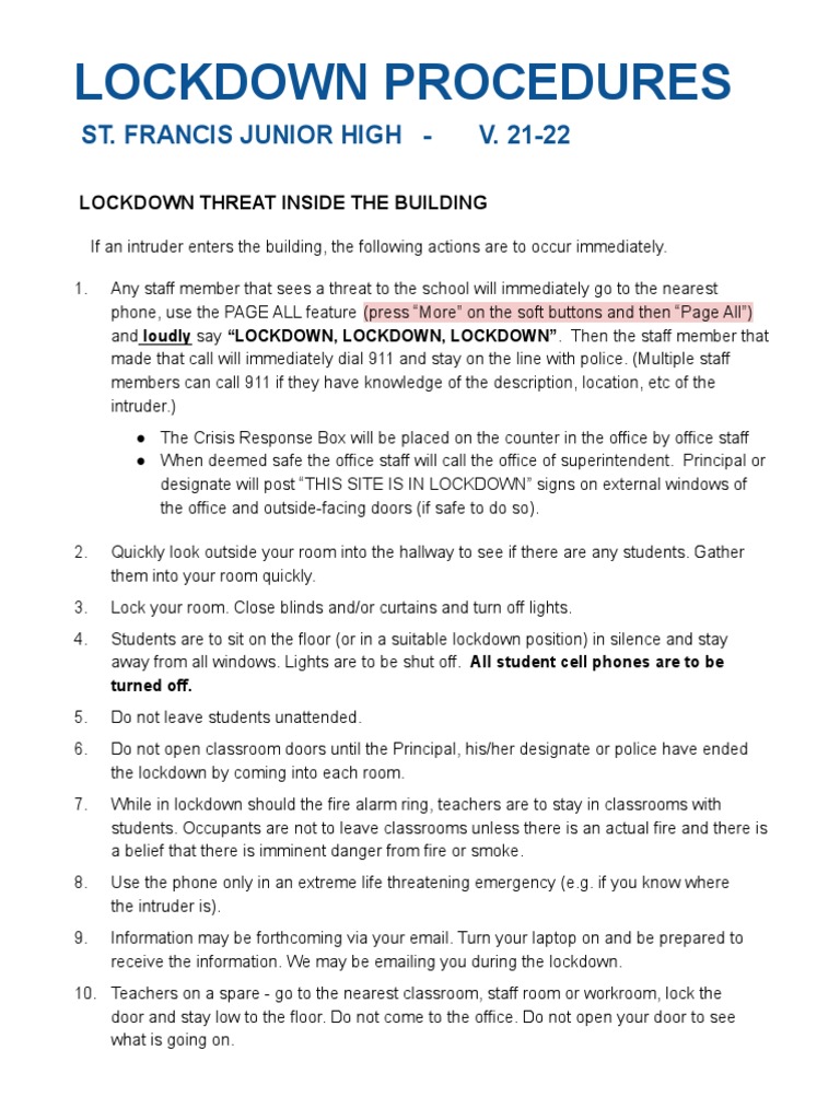 School Lockdown Guide | PDF | Classroom