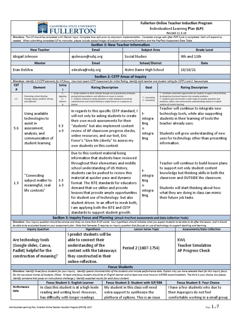 Individualized Lesson Plan Semester 3 Csuf Tip 1 | PDF | Teachers ...