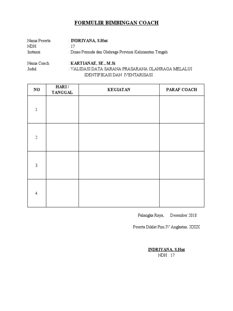 Formulir Bimbingan Coach | PDF