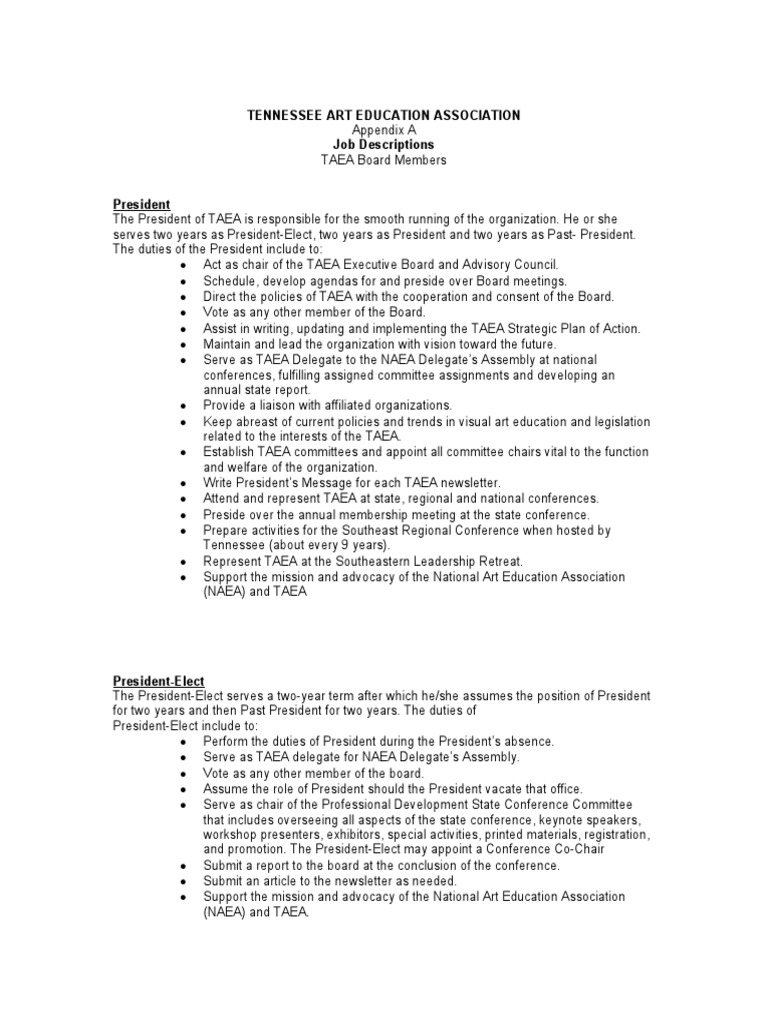 TAEA Job Descriptions | PDF | Presidents Of The United States ...