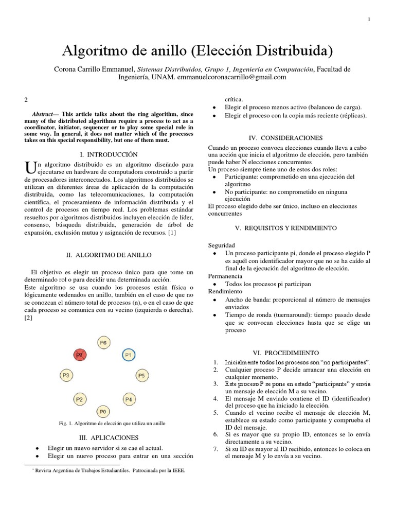 Algoritmo de Anillo en Sistemas Distribuidos | PDF | Computación ...