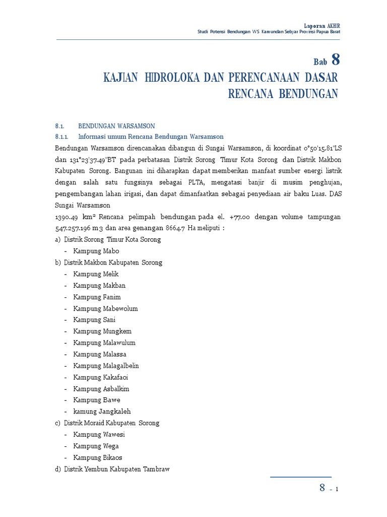 Bab 8 Kajian Hidrolika Dan Perencanaan Dasar Rencana Bendungan | PDF